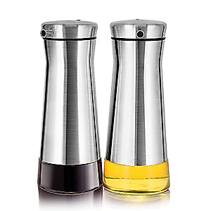 Aelga Olive Oil And Vinegar Dispenser Bottle Set 2 Pack Elegant Stainless Steel Oil Dispenser Set- Oil Dispenser Bottle for Kitchen with Drip Free