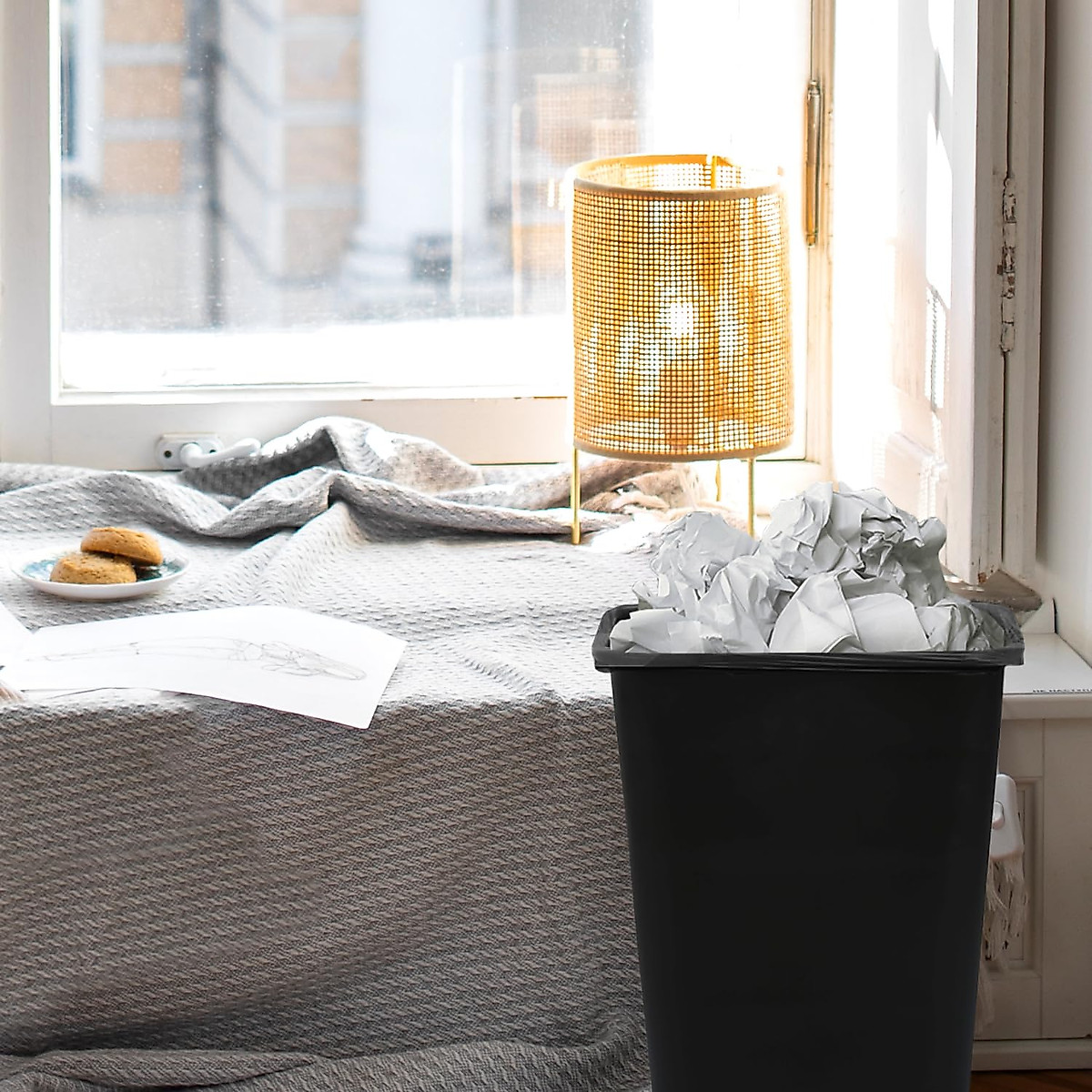 (Set of 2) 40 Quart Trash Can, Black and Blue Plastic Rectangular 10 Gallon Wastebasket for Kitchen Bathroom Office, 40 qt Garbage Can Fits Under Desk Cabinet Sink