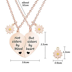 MJartoria BFF Necklace for 2-Split Heart Necklace Not Sisters by Blood Pendant Best Friend Friendship Necklace Set of 2 Valentines Day Gifts for Her(Rose Gold, A-Daisy)
