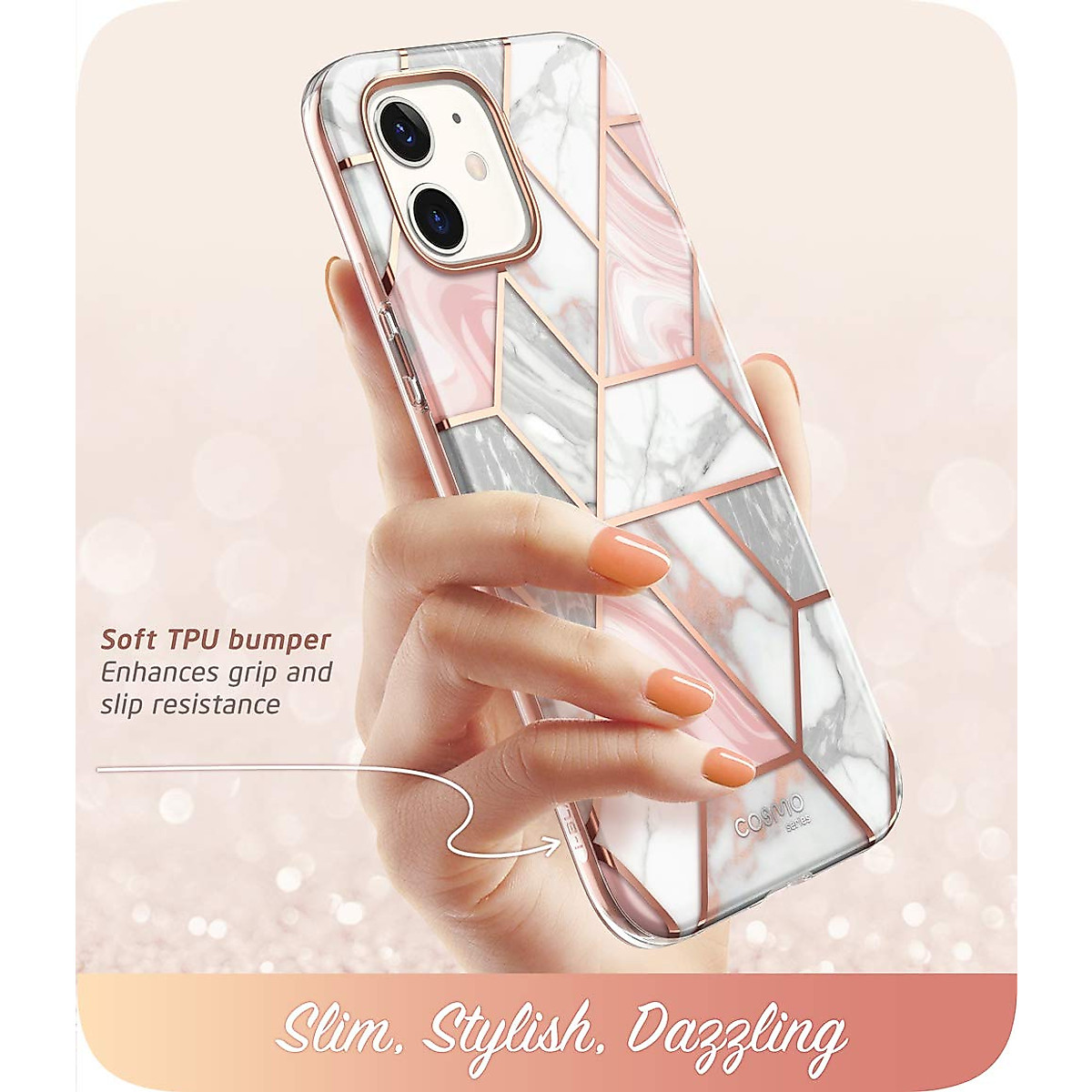i-Blason Cosmo Series Case for iPhone 12 / iPhone 12 Pro 5G 6.1 inch (2020 Release), Slim Full-Body Stylish Protective Case with Built-in Screen Protector (Marble)
