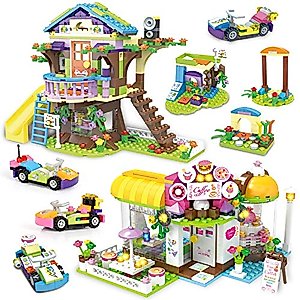 Friends Tree House Coffee Shop Building Blocks Sets, Treehouse Cafe Building Kit for Girls Age 6-12 Years Creative Roleplay Birthday Gift for Kids Toddlers with Storage Box (960 Pieces)