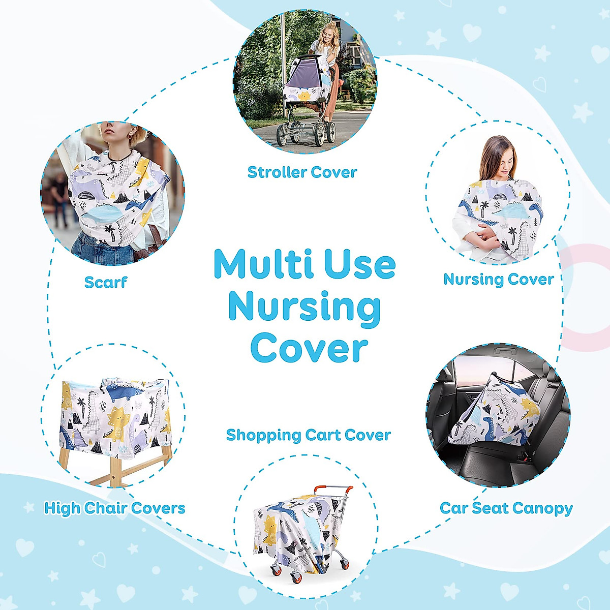 Baby Car Seat Covers, Car Seat Cover for Baby with Breathable Peep Window, Stretchy Nursing Covers Suitable All Seasons, Boys and Girls Shower Gifts, Breastfeeding Covers, Universal Fit, Dinosaur