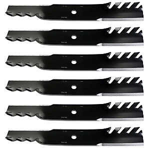 USA Mower Blades (6 MB022BP Toothed High-Lift for Bad Boy 038000300 Jacobsen 390665 Length 18 in. Width 2-1/2 in. Thickness .203 in. Center Hole 5/8 in. 36 in. 52 in. 54 in. Deck
