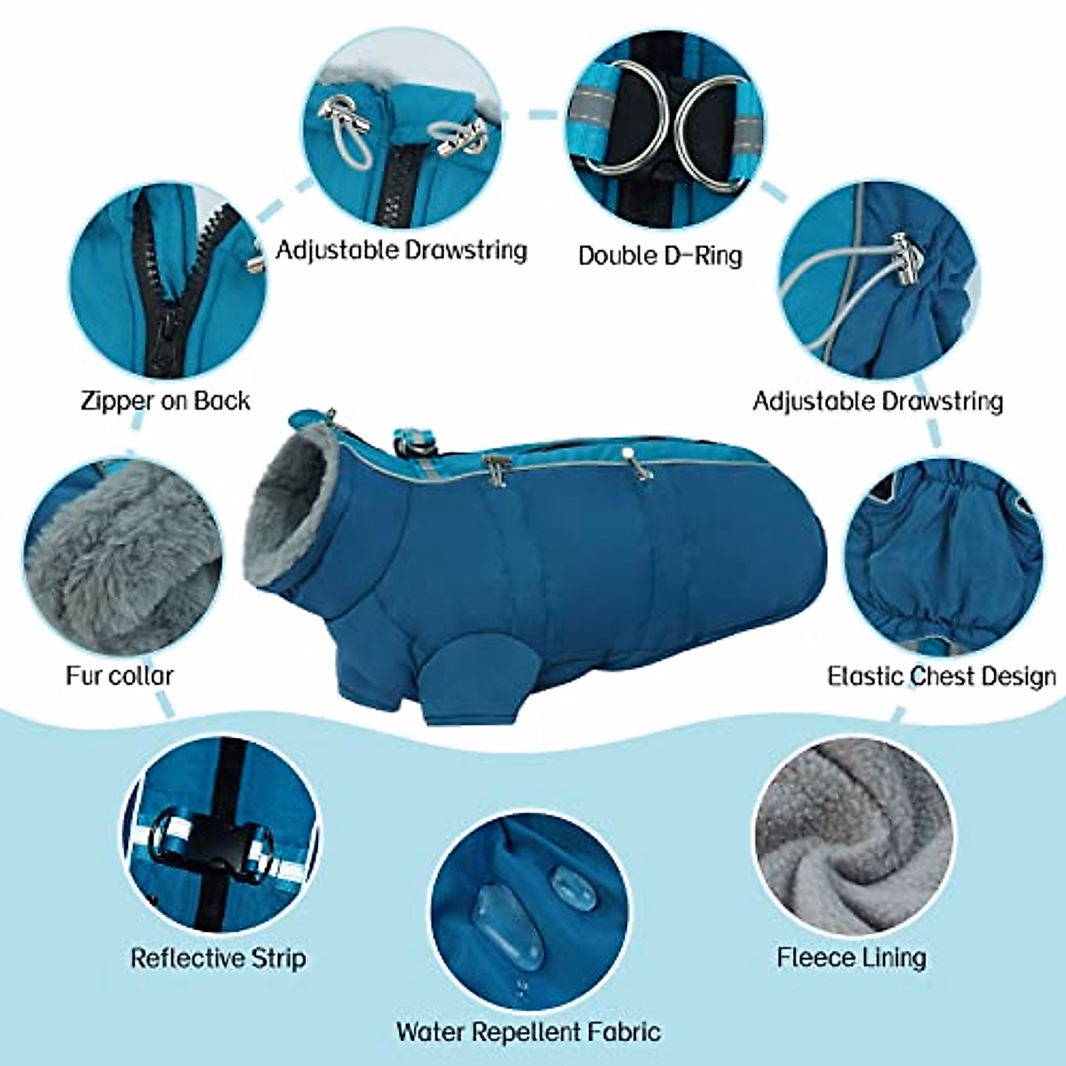 IKIPUKO Warm Dog Puffer Jacket, Zip Up Dog Coat with Harness Waterproof Dog Winter Coat for Large Medium Small Dogs Fleece High Collar Dog Snowsuit Dog Winter Jacket Reflective Dog Jacket(Green M)