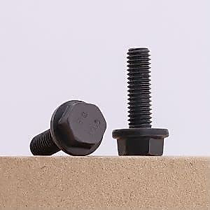 M12-1.75 x 60mm (4 pcs) Flanged Hex Bolt Screws Black Oxide Finish, 10.9 Grade Alloy Steel, Large Flange Washer Head, DIN6921/GB5789, Partial Thread