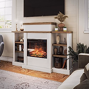 Ameriwood Home Gateswood Electric Fireplace with Mantel and Bookcase, Plaster
