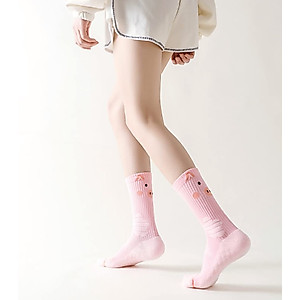 Angelteers Functional Sports Socks Animal Athletic Crew Socks for Women Big Kids (US, Alpha, One Size, Regular, Regular, Pink Cartoon Pig)