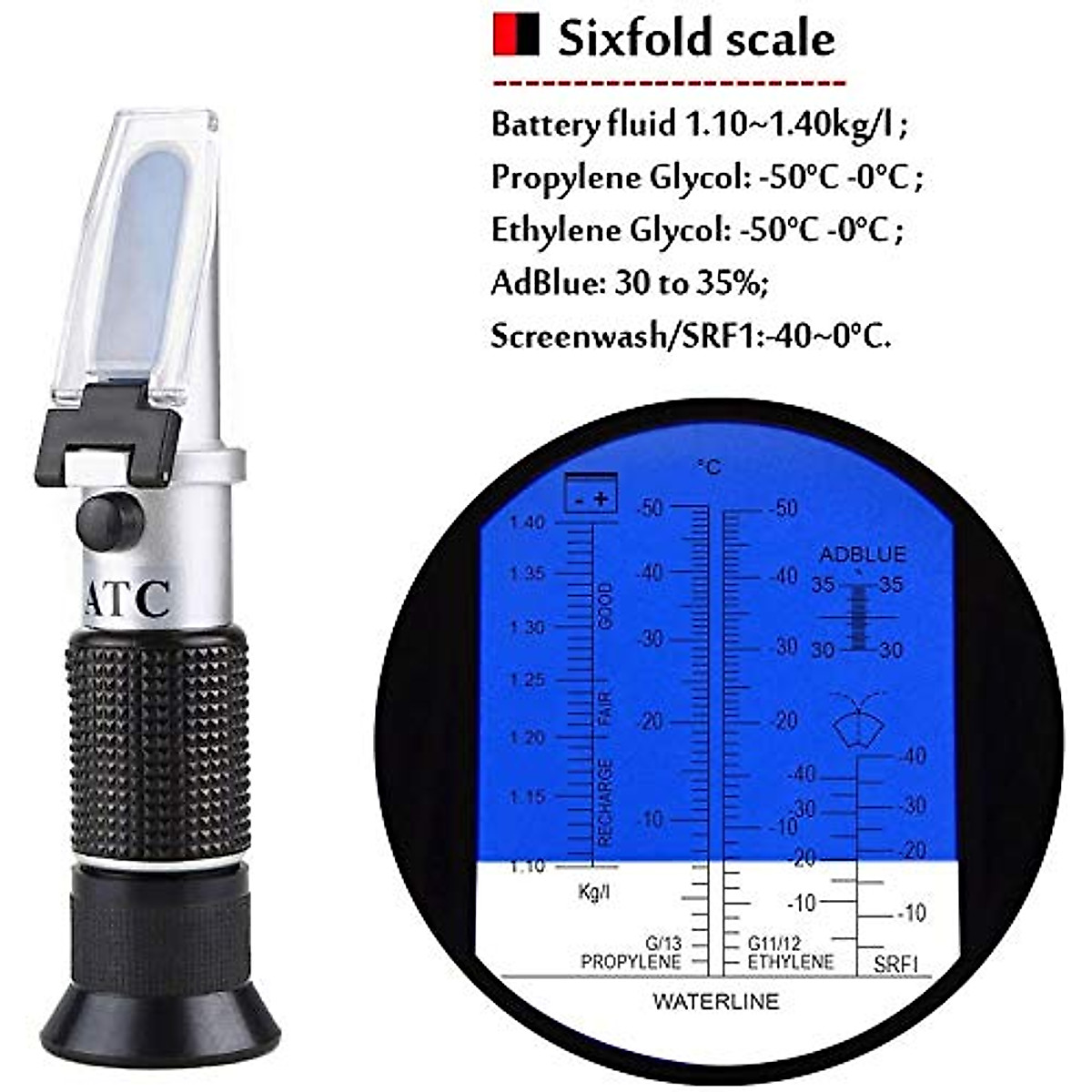 DLH Antifreeze Refractometer Freezing Point RHA-701ATC Car Urea 5 in 1 Tester Ethylene Propylene Glycol Battery Fluid