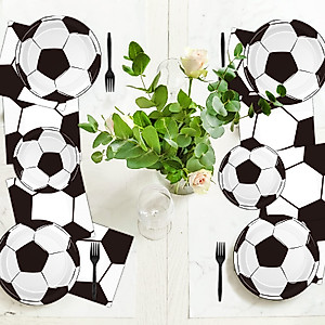 Serves 24 Soccer Birthday Party Plates Napkins Soccer Party Supplies Tableware Paper Dinnerware Decoration for Birthday Party Baby Shower for Soccer Fans, Totally 96Pcs