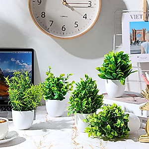 XunYee Small Fake Plants Mini Faux Plants for Office Desk Potted Artificial Plants Flowers Indoor Plastic Plant Decor Aesthetic Greenery Desk Plant for Home Bathroom (White Pot, Greenery, 12 Pack)