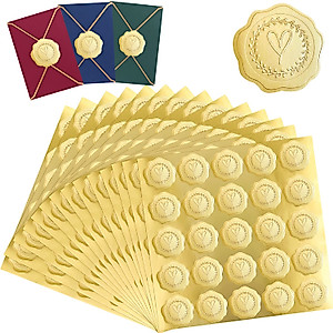 YUJUN 350PCS Gold Embossed Heart Stickers Self-Adhesive Heart Envelope Seal Wax Looking Stickers Labels for Wedding Party Invitations Valentine's Day Greeting Cards Party Favors Decor