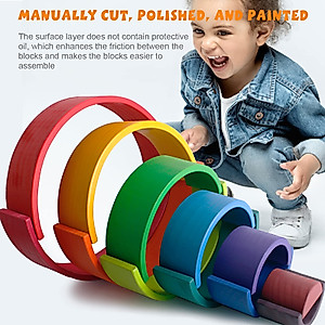 SHIERDU Wooden Rainbow Stacking Toy, 12-Piece Wooden Building Block Set, Wooden Building Block Nesting Puzzle, Early Childhood Matching Education and Learning Montessori Toys 3 4 5 6 Years Old