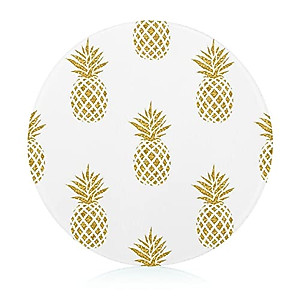 Gold Pineapple Glass Cutting Board Scratch Resistant Round Chopping Board For Kitchen 7.9 in