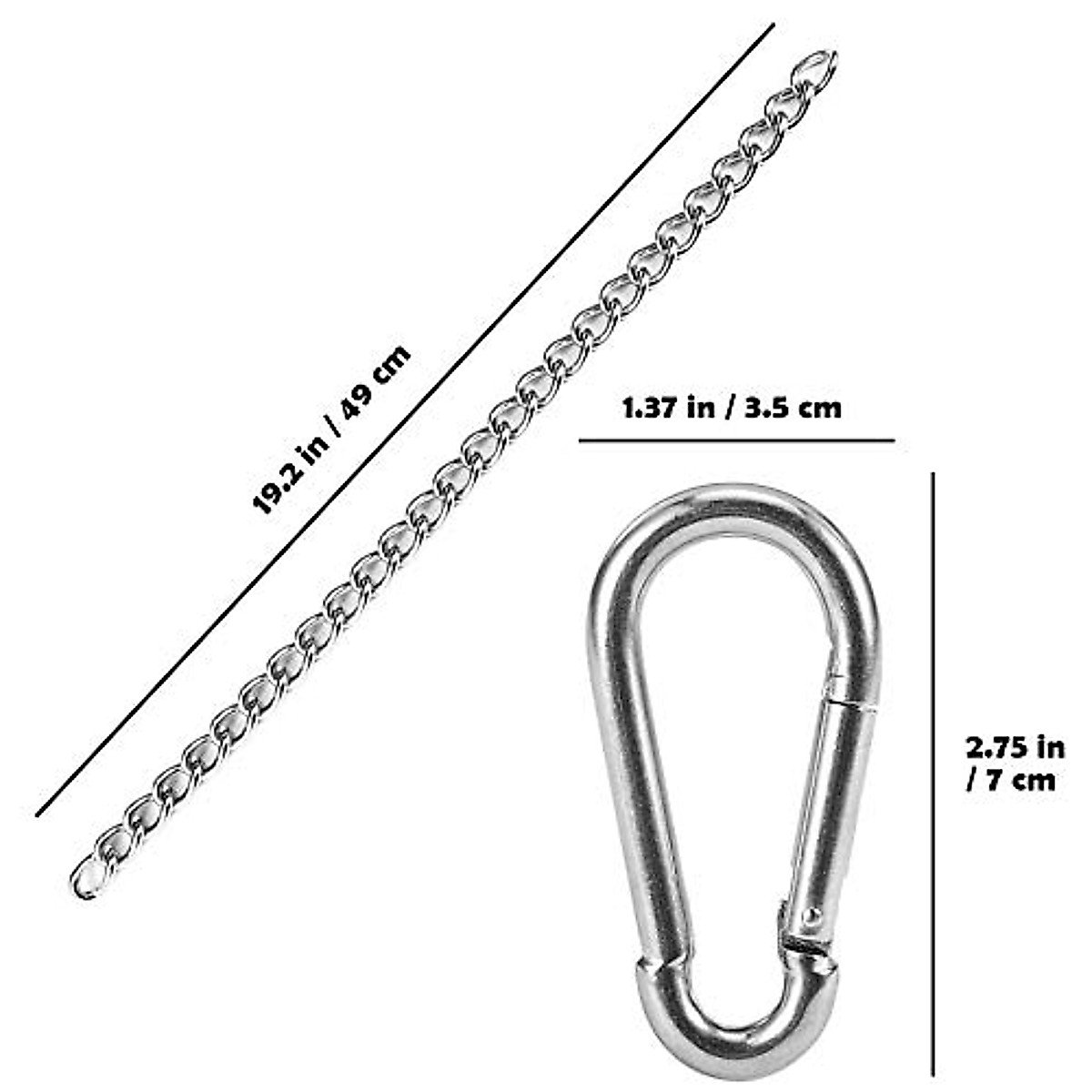 Heavy Duty Hanging Chain with Carabiner, Stainless Steel Hanging for Hammock,Hanging Chair, Punching Bag, Clip Hook Attachment & Chain 400LB Capacity Indoor Outdoor