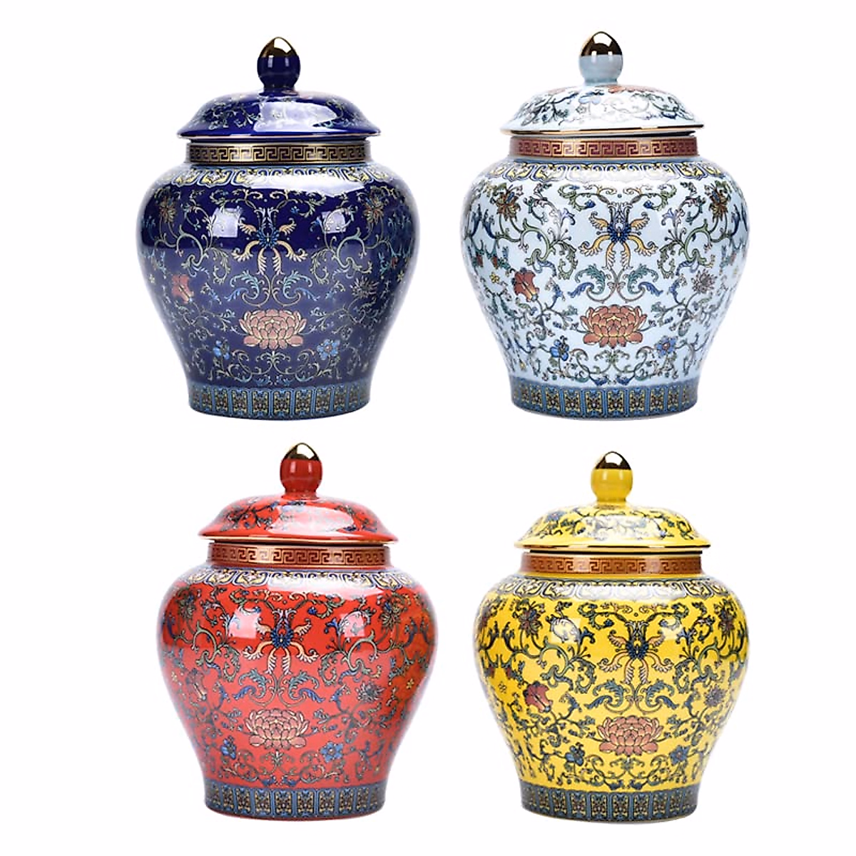 Ginger Jar Decorative Jar Ancient Chinese Imperial Enamel Porcelain (Small, Red)