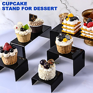 4 Set Acrylic Display Risers Medium and Large Display Stand Shelf Acrylic Risers for Display Cupcake Acrylic Riser Showcase Figure Jewelry Collectibles Stands Desktop Shelf for Organize (Black)