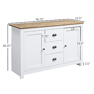 HOMCOM Kitchen Sideboard with Adjustable Shelves, Buffet Cabinet, Coffee Bar Cabinet with 3 Storage Drawers, White