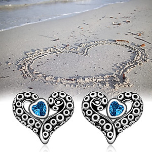 Tentacle Earrings for Women Sterling Silver Blue Heart Cubic Zirconia Ocean Black Octopus Tenticles Earrings Studs Gifts for Her