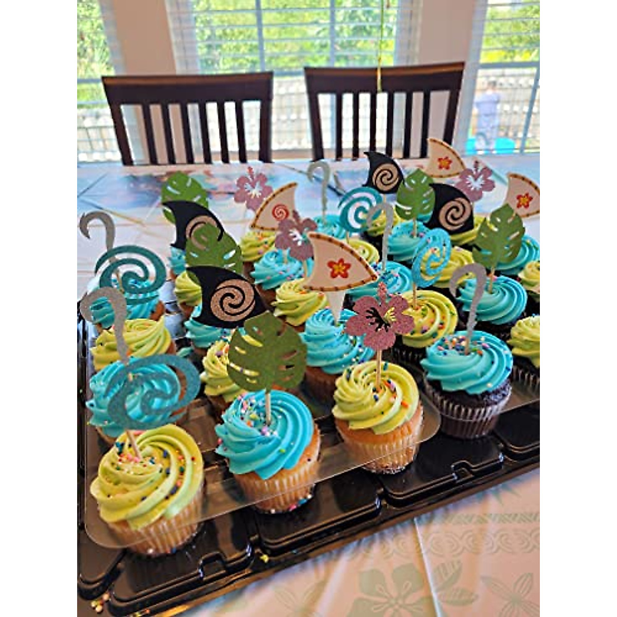 30 Pcs JeVenis Glittery Moana Inspired Cupcake Toppers Moana Cake Toppers Hawaiian Birthday Party Decoration for Tropical Luau Summer Party Baby Shower Wedding
