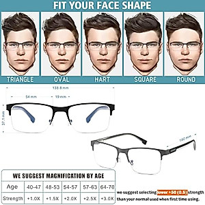 Bifocal Reading Glasses for Men, No Line Bifocals Progressive MultiFocus Readers, Wide Clear Top Transition Non Prescription Multifocal Eyeglasses,Large Anti Blue Light Multi focals Half Frame +2.5