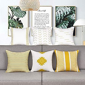 Yastouay Decorative Pillow Covers Set of 6 Modern Pillow Covers Geometric Pillow Covers Simple Strings Pillow Cases Home Decor Cushion Covers for Couch Sofa Bedroom Car (Yellow, 18 x 18 Inch)