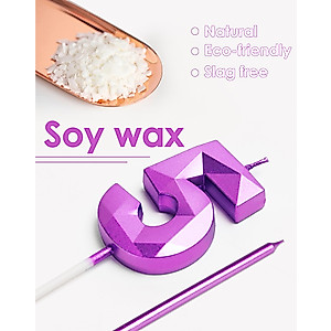 Purple Birthday Candles Number 4 Candle with 6pcs Long Birthday Candles for Cake, 4 Year Old Girl Boy Birthday Party Cake Topper Decorations Wedding Anniversary Celebration Supplies