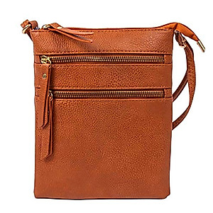 Moda West Casual Functional Multi Pocket Double Zipper Purse Crossbody Bags for Women (Cognac)