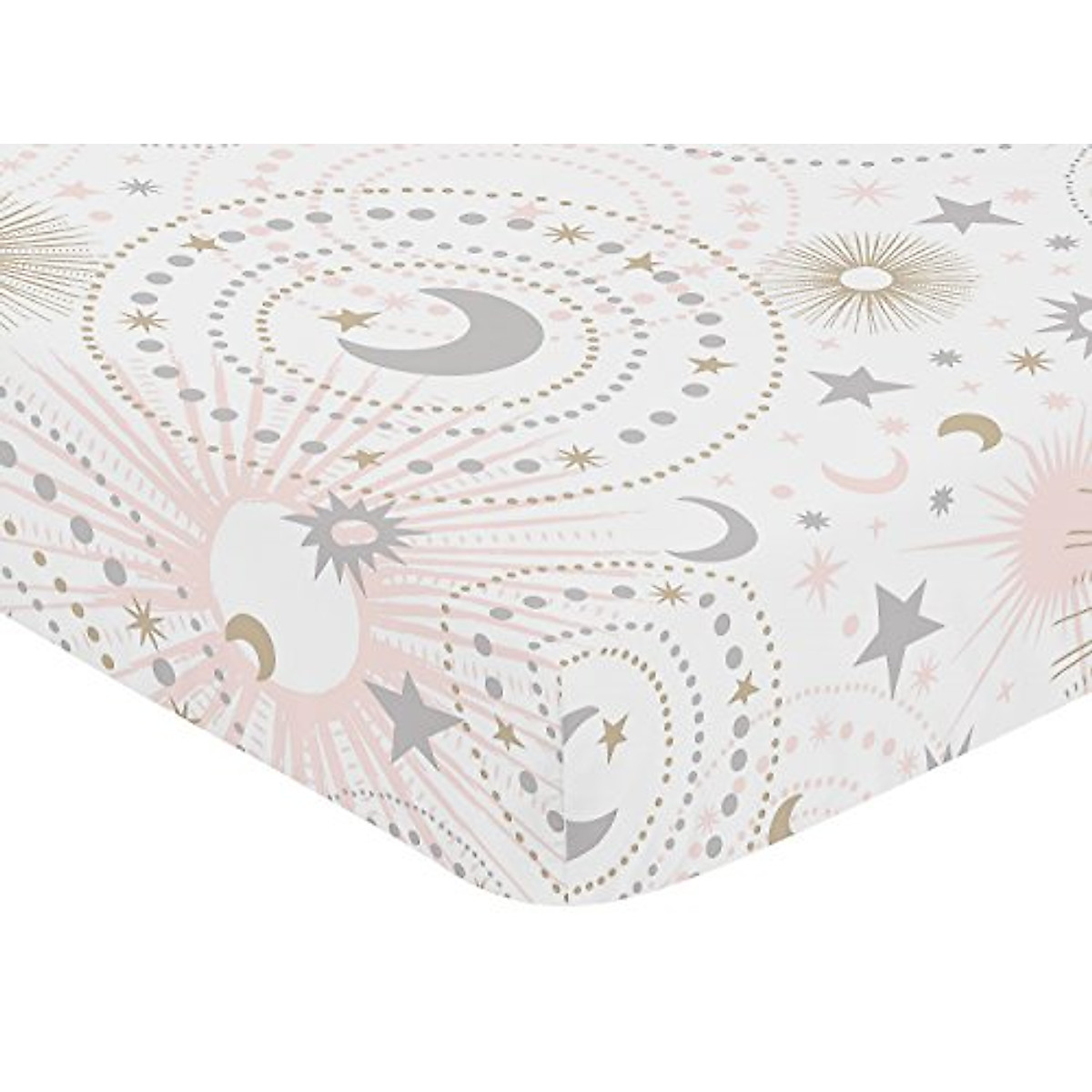 Blush Pink, Gold, Grey and White Star and Moon Baby or Toddler Fitted Crib Sheet for Celestial Collection by Sweet Jojo Designs