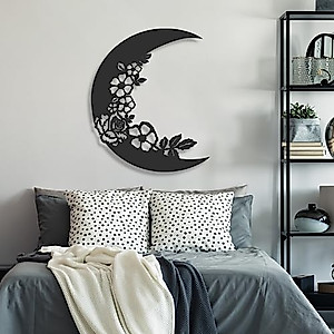 Metal Moon Wall Art Decor, Moon Flower Metal Wall Decor, The Moon Wall Art, Metal Wall Art, Metal Wall Decor, Half Moon And Flowers Décor, Kids Room Decoration, Living Room Entryway Wall Hangings (Silver, 15"W x 18"H / 38x45cm)
