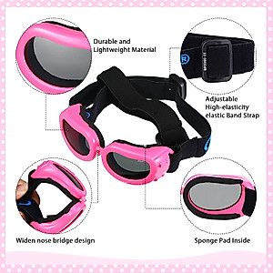 Pet Dog Helmet and Dog Goggles Set 4 Inch Padded Puppy Motorcycle Helmet Sunglasses Safety Cap Hard Hat Adorable Puppy Goggles with Adjustable Belt for Small Pet Riding, S Size(Pink)