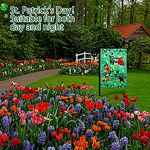 St Patricks Day Garden Flag with Lights, Irish Garden Flag Leprechaun Sat in the Irish Green Truck Flags, Shamrock Hat Flag Double Sided Yard Flags for Lawn Garden Outdoor Decorations (12 x 18 Inch)