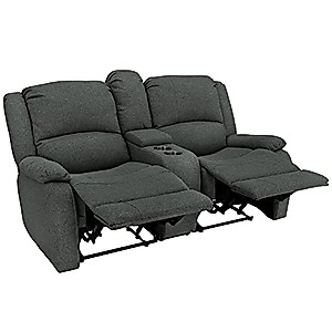 RecPro Charles 67" Double Recliner RV Sofa with Console and Cupholders | Zero Wall Loveseat for Camper | Wall Hugger Couch | Fifth Wheel Theater Seating | Replacement RV Furniture | Fossil Cloth