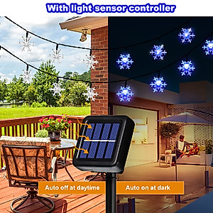 Snowflake Solar String Lights, 50LED 23ft 8 Modes Waterproof Solar Powered String Fairy Lights for Patio Home Gardens Outdoor Holiday Christmas Tree Party Decorations (Blue)