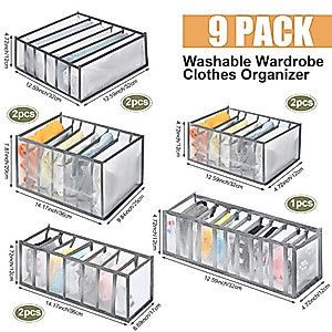 9 Pcs Underwear Drawer Organizer Foldable Closet Clothes Divider Nylon Wardrobe Clothes Organizer Closet Clothing Organizer Clothing Compartment Storage Box for Bra Sock Underwear Jean, 6/7/11 Grids