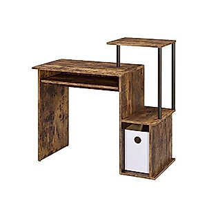 37 Inch Writing Desk with Open Top Shelves and Storage Cabinet, Home Office Computer Desk with Sliding Keyboard Tray, Working Desk for Living Room Bedroom Office, Oak