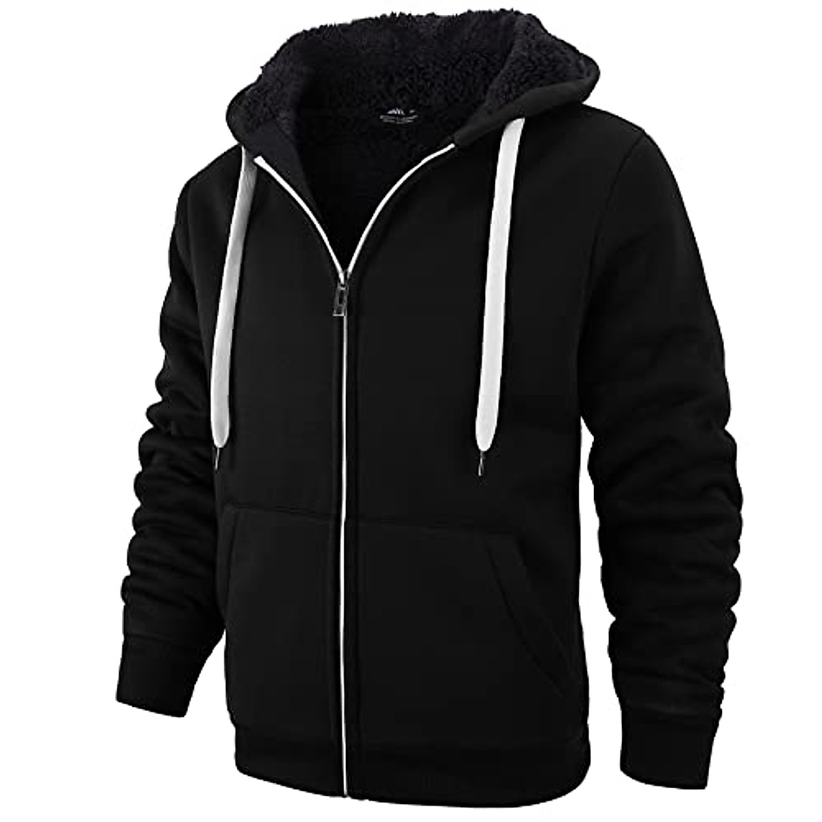 SCODI Hoodies for Men Heavyweight Fleece Sweatshirt - Full Zip Up Thick Sherpa Lined Charcoal Black M