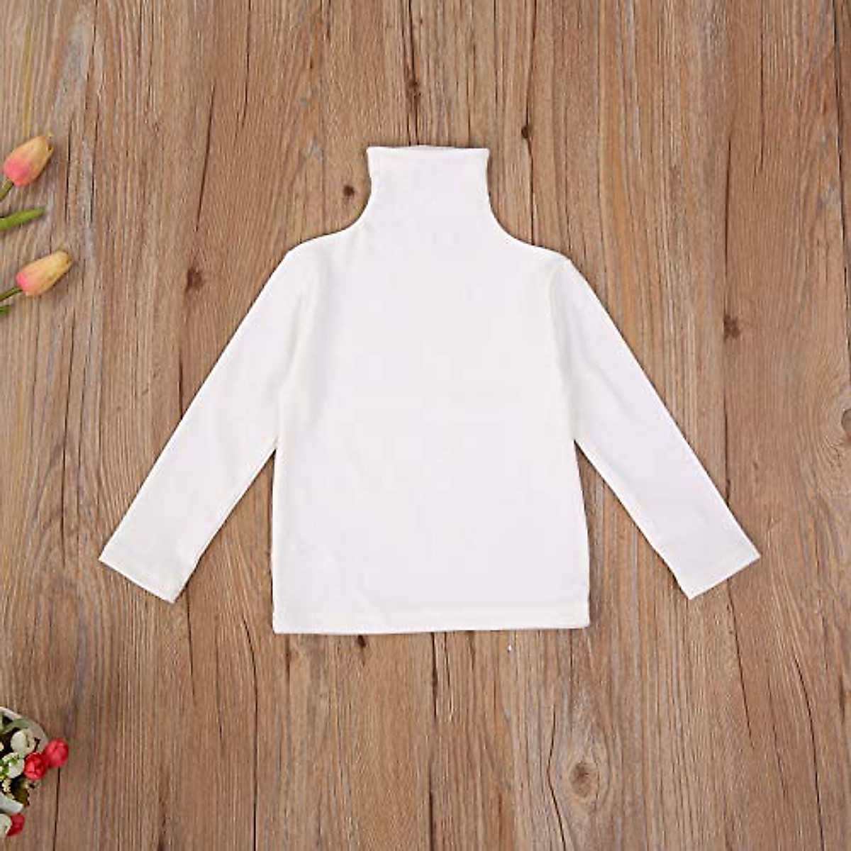 Toddler Baby Little Girls Turtleneck T Shirt Top Long Sleeve Basic Solid Color Blouse 1-5Years Old (White Turtleneck Shirt, 5-6X)