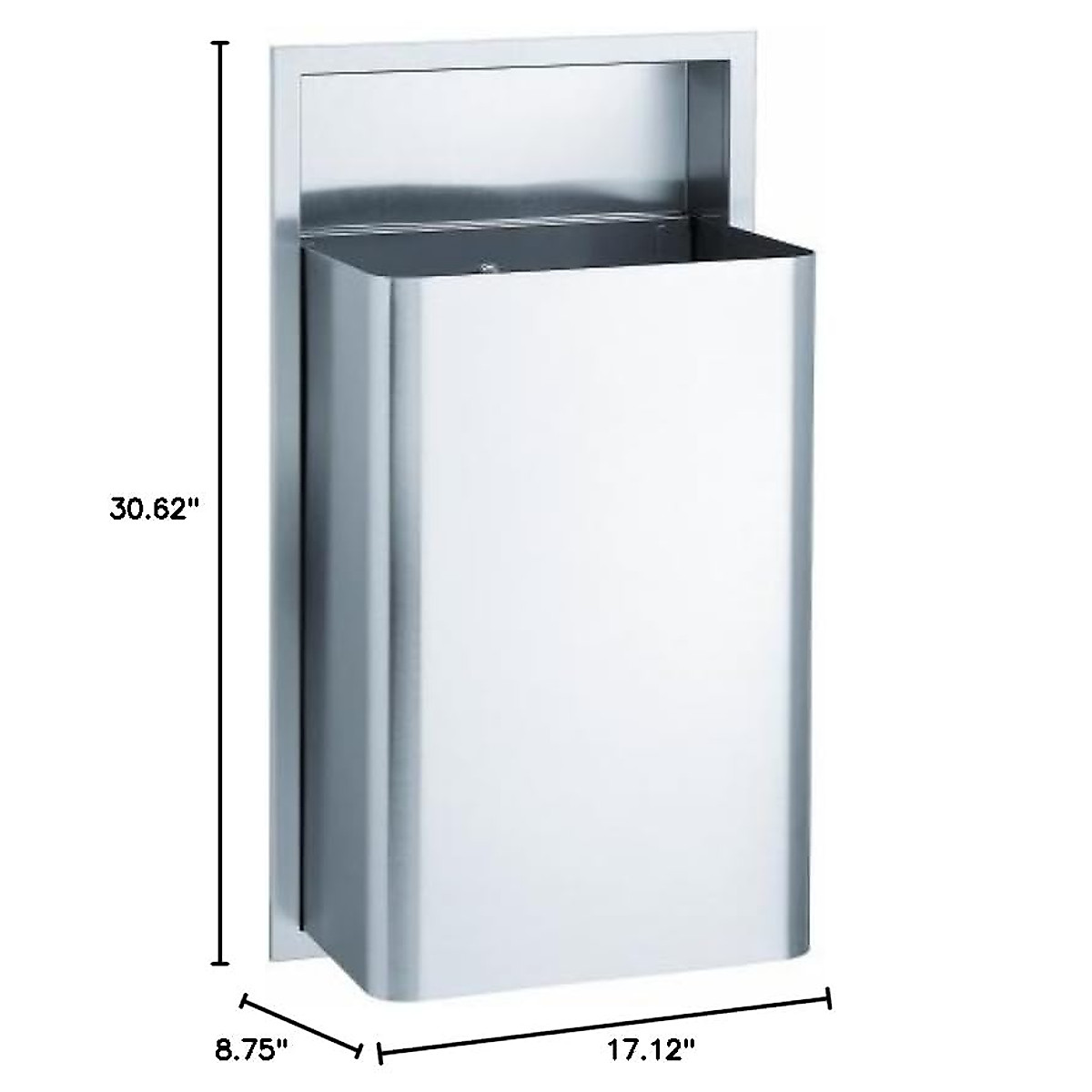 Bradley Emergency Fixtures 344-000000 Stainless Steel Recessed Mounted Waste Receptacle, 12 Gallon Capacity, 17-1/8" Width x 30-5/8" Height x 8-3/4" Depth