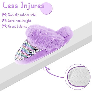 Girls Plush House Slippers Fluffy Sequin Slippers, Cute Faux Fur Slip-on Shoes Memory Foam House Slipper