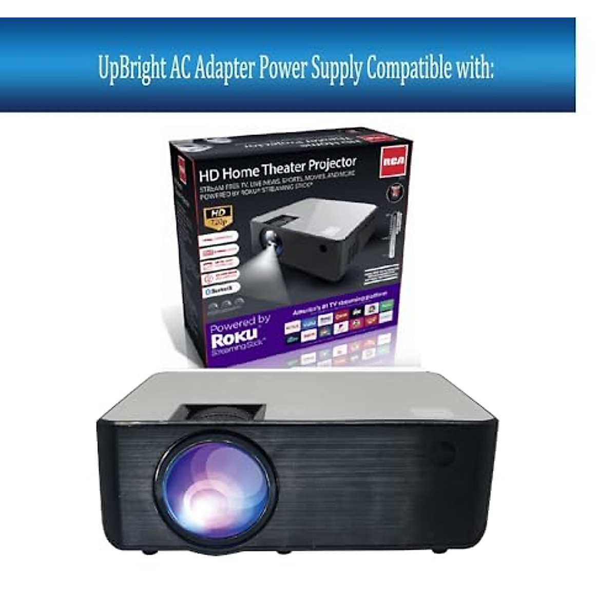 UpBright New AC DC Adapter Compatible with RCA RPJ133 RPJ133-B RPJ133-12DISP2 RPJ133B RPJ13312DISP2 720P Smart Roku WIFI HD Home Theater Projector Power Supply Cord Cable PS Battery Charger Mains PSU