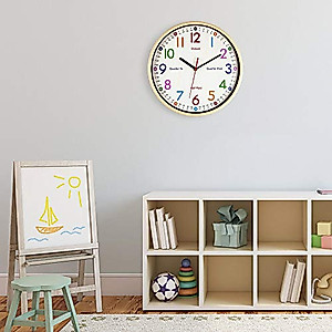 JoFomp Teaching Clock for Kids | 12 inch Educational Wall Clock for Learning Time, Silent Non-Ticking Quartz Decorative Wall Clock for Teacher's Classrooms or Children's Bedrooms (Yellow)