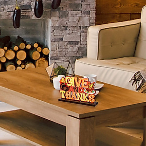 Happy Thanksgiving Sign Thanksgiving Decorations for Table Thanksgiving Table Centerpieces Turkey Decors Pumpkin Signs for Harvest Give and Thanks Wooden Happy Fall Maple, 7.87 x 4.72 Inch