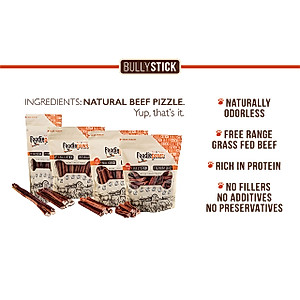 FOODIEPAWS All Natural 6-inch Jumbo Bully Sticks Odor Free USA Packed for Medium, Large Dogs- 100% Free-Range Grass-Fed Beef-Single Ingredient & Rawhide Free-Longer Lasting Dental Dog Chews 10 Pcs