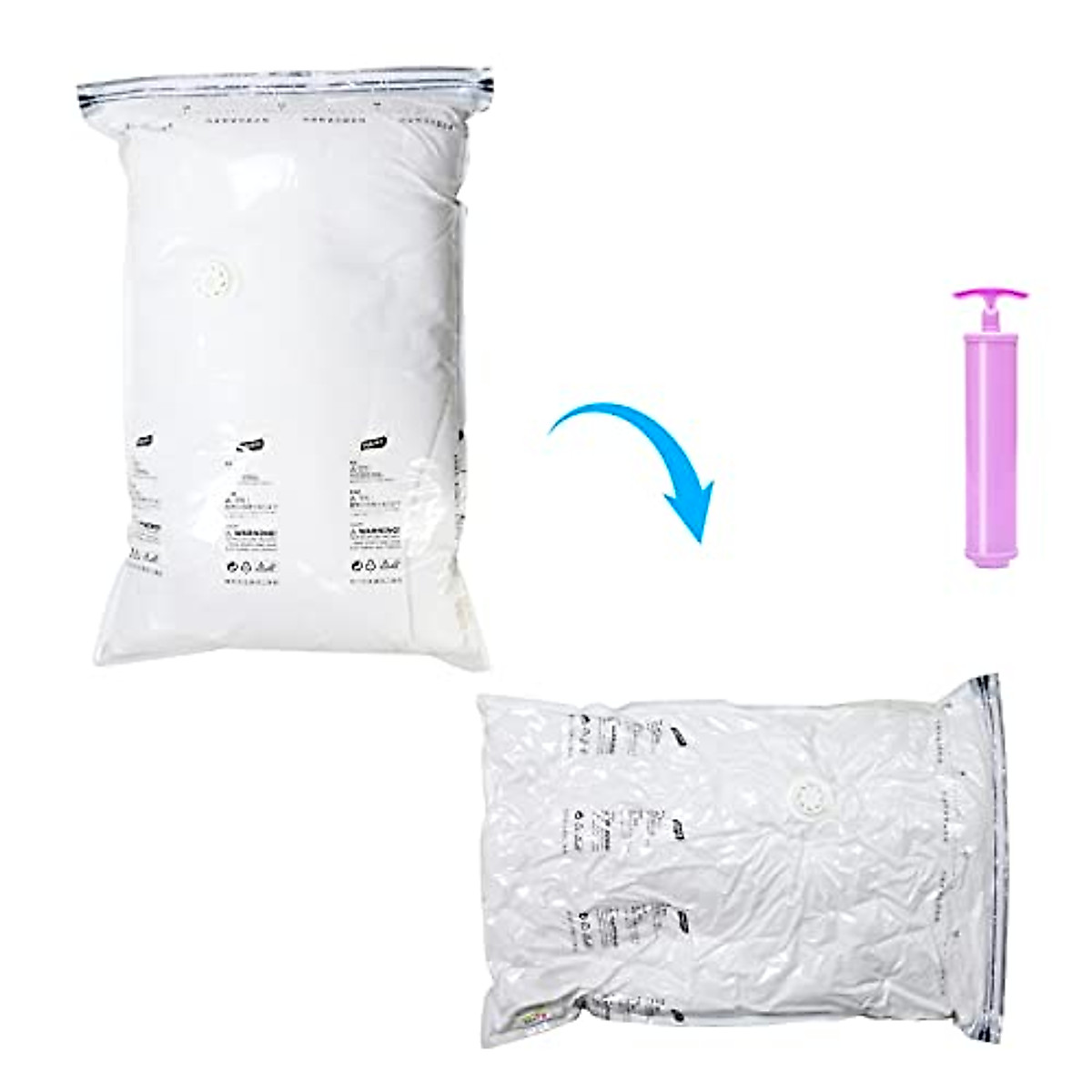 COSadiman Vacuum Storage Bags Space Saver Bags with Hand Pump, 6 PCS Plain/Flat Heavy Duty Space-saving Storage Bags,Vacuum Sealed Bags for Beddings Quilt Clothes Blankets Comforters Closet Organizers, Save Up 80% Space (Large, Transparent)
