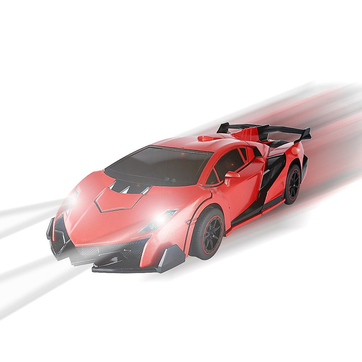 SainSmart Jr. Remote Control Car, Transform Robot RC Cars for Kids Toys, 1:14 Scale Car with One-Button Deformation, 360°Drifting, and Realistic Engine Sound, Gifts for Boys Girls Aged 8+, Red