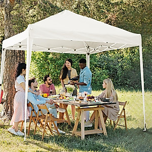 Elevon 10'x10' Pop Up Canopy with Sidewalls Adjustable Leg Heights with Wheeled Carrying Bag, Stakes, Rope and 4X Weighted Sand Bags, White with Sidewalls