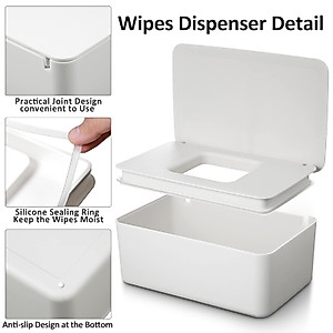 4 Pieces Baby Wipes Dispenser Wipe Container Keep Wipes Moist Baby Wipe Holder Easy Open Wet Tissue Storage Non-Slip Box Case for Bathroom Baby Nursery (Black, White, Gray)