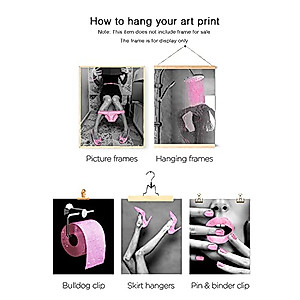 SIKYUCOR Fashion Wall Art Bathroom Wall Decor Prints Pink Glam Glitter Tissue Canvas Posters Photos Bathroom Pictures Artwork Black and White Modern Women Funny Bathroom (Pink, 8"x10" UNFRAMED)