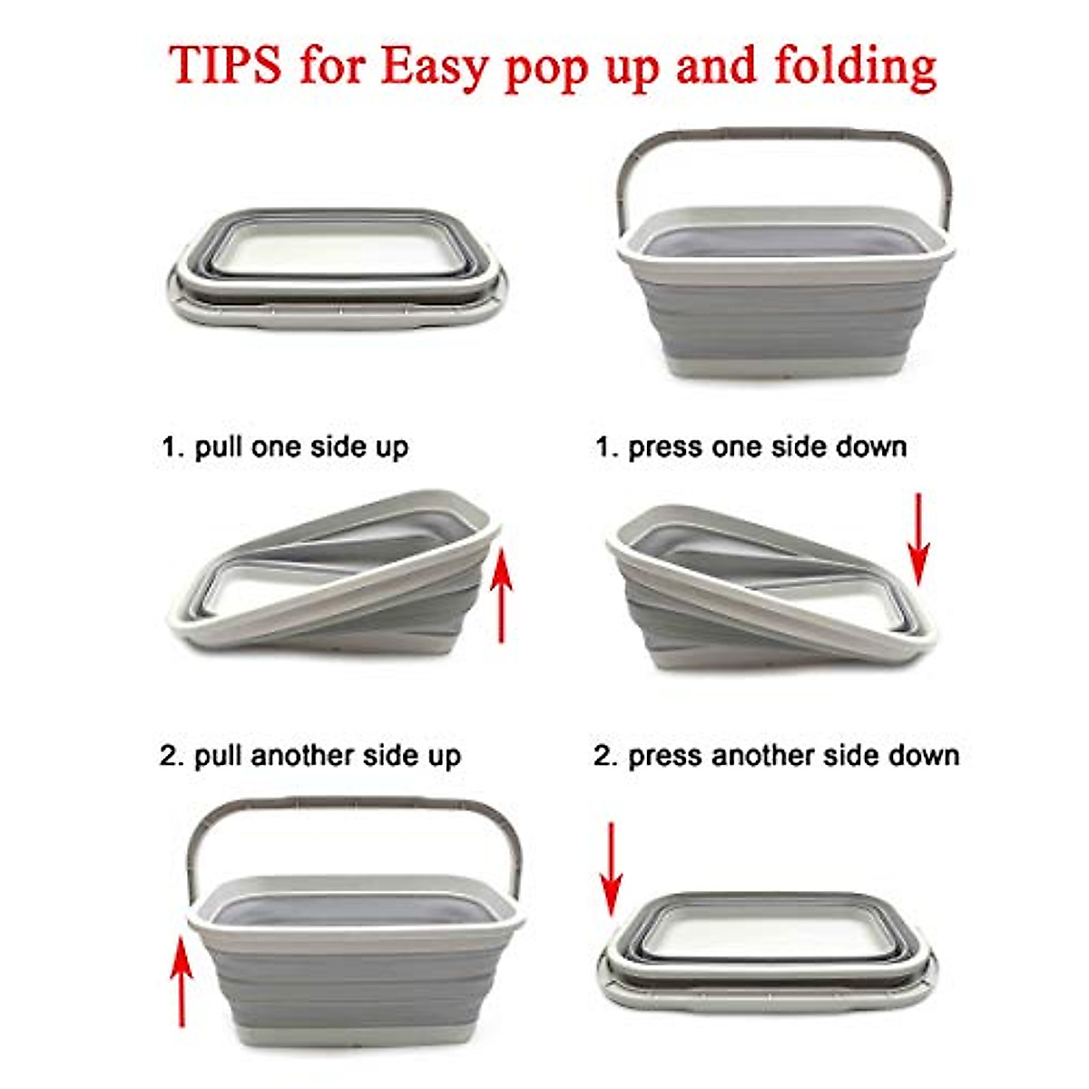 SAMMART 11.6L (3.06 Gallon) Collapsible Rectangular Handy Basket / Bucket (Grey, 1)