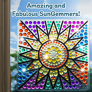 PURPLE LADYBUG SUNGEMMERS Gem Art Suncatcher Kit for Kids + 7 Brown Gift Bags with Scratch Panel for Messages